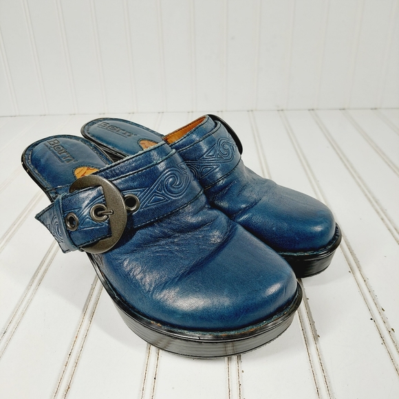 Born | Shoes | Born Blue Leather Comfort Buckle Strap Slip On Wedge ...